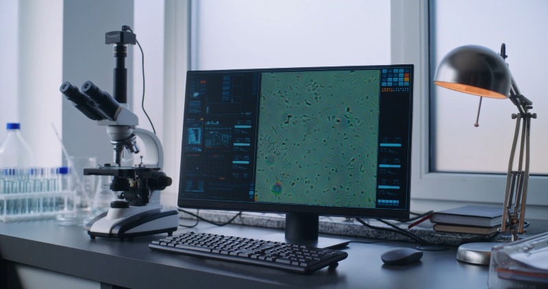 Microscope, Microbes, Computer, Display Screen by Frame Stock Footage ...