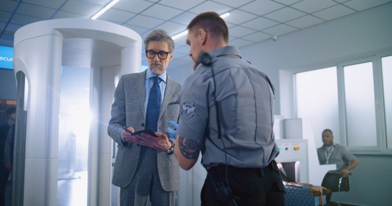 Airport Security, Man, Guard, Checking by Frame Stock Footage – Stock ...