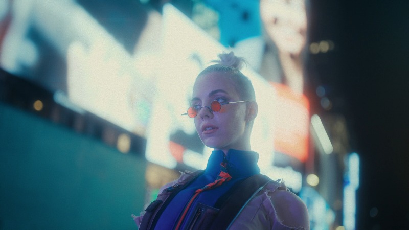 Woman, Times Square, New York, Neon Signs by Haonan Huang – Stock ...