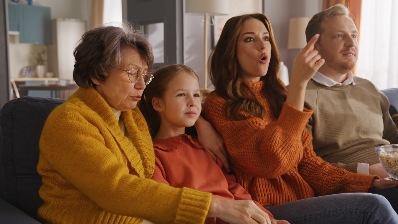 Bonding, Watching Tv, Eating, Popcorn by Raven production – Stock ...