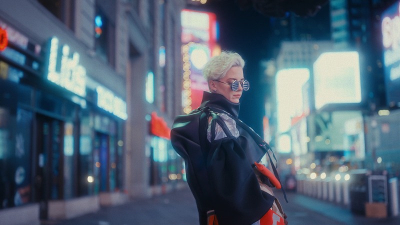 Woman, Times Square, New York, Neon Signs by Haonan Huang – Stock ...